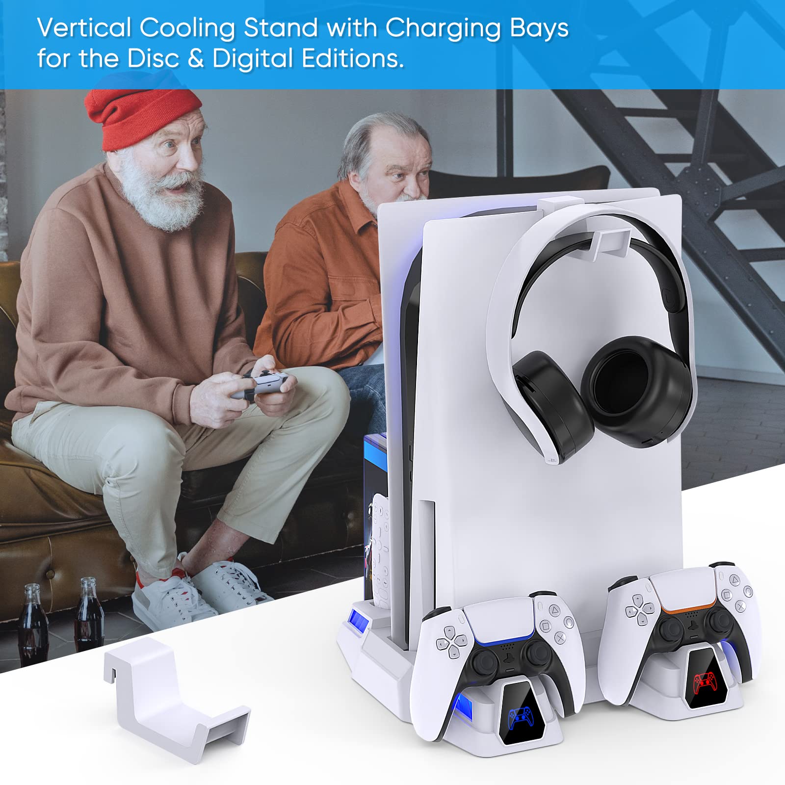 Cooling Station with Dual Controller Charger for PS5 Console, YUANHOT Stand with Cooling Fan and Controller Charging Ports Dock Accessories Compatible with Playstation 5 Digital and Disc Edition