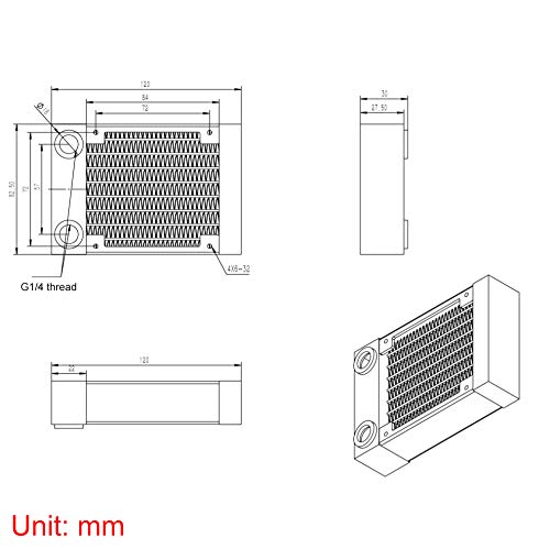 CLYXGS Water Cooling Radiator, 12 Pipe G1/4 Thread Heat Row Radiator 8 Pipe Aluminum Heat Exchanger Radiator for PC CPU Computer Water Cool System 80mm Black