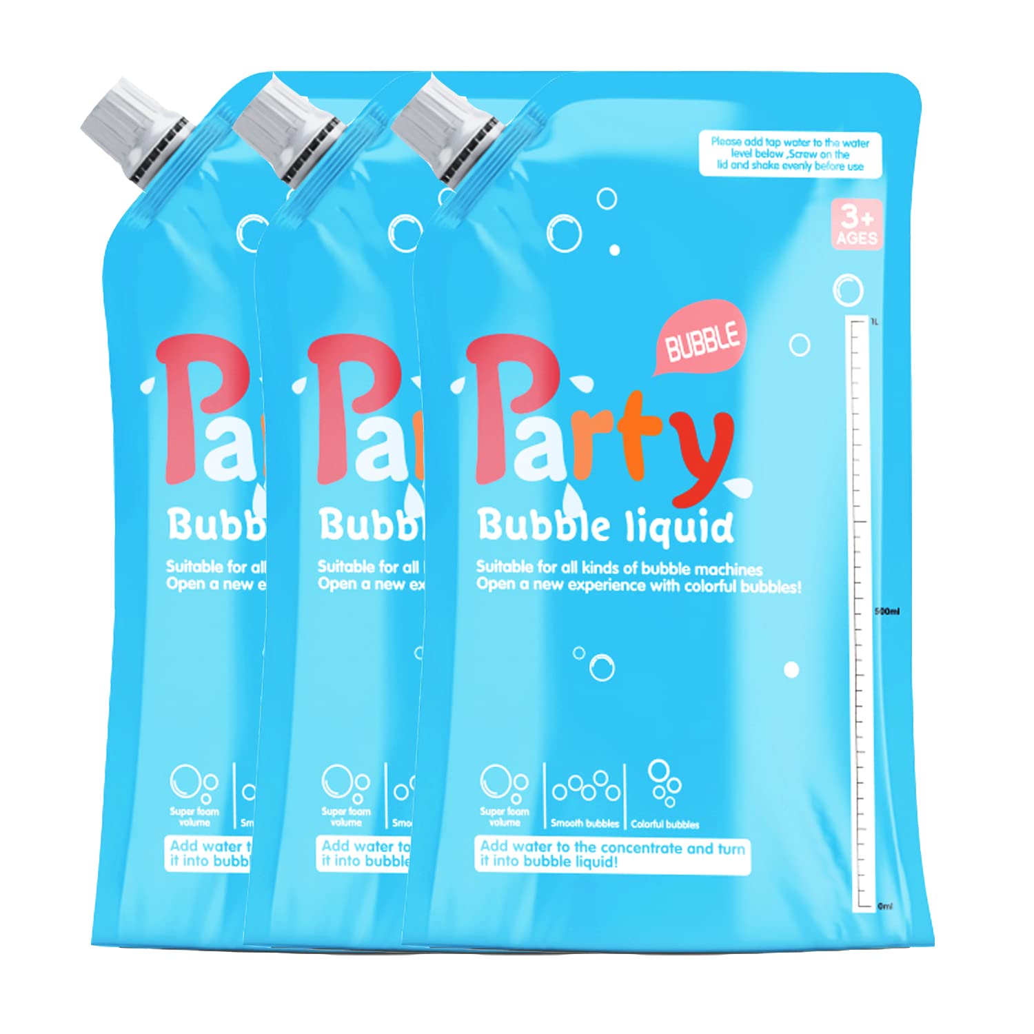 Bubble Concentrated Solution, Bubble Refill Solution(1 L/ 34 OZ,3 Pouches of Bubble Refill) for Kids Graduation Parties, Summer Party Celebrations,Party Favor,Bubble Machine, Bubble Gun Blower