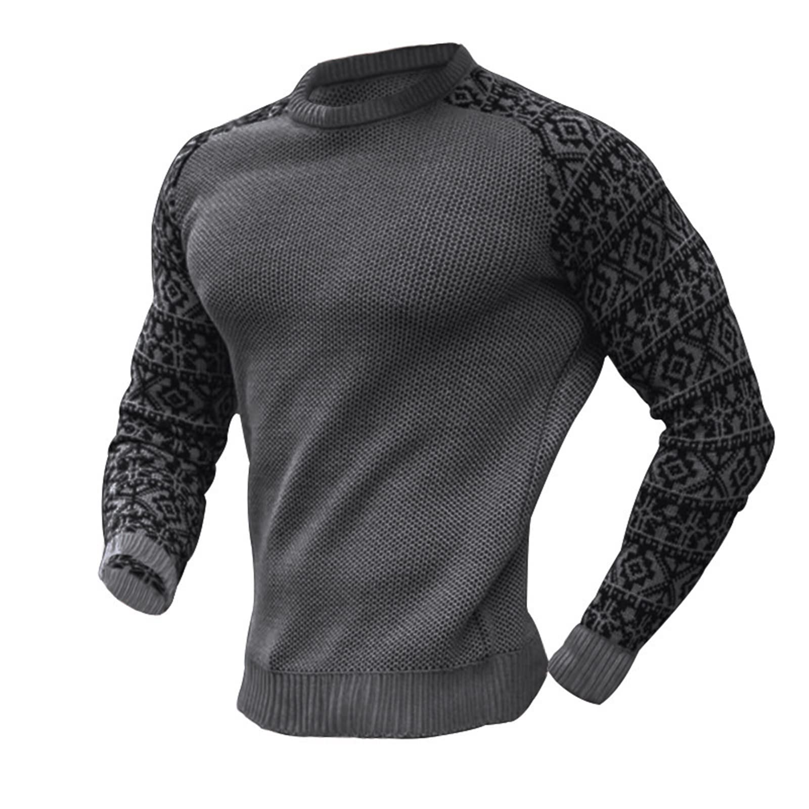 Cot-Oath Men's Fashion Knit Pullover - Lightweight Long Sleeve T-Shirt Crew Neck Casual Waffle Top Darkgrey