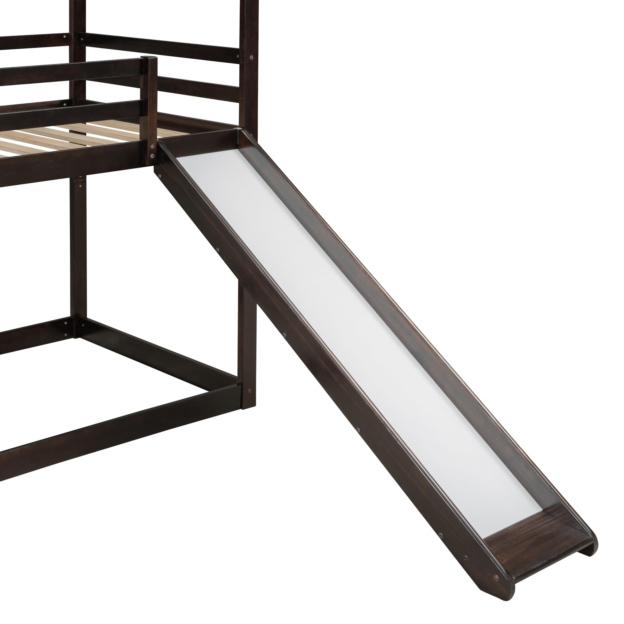 Harper & Bright Designs House Bunk Bed with Slide, Solid Wood Kids Bunk Beds Twin Over Twin with High Guardrail, Able to Split, Kids Loft Bunk Bed for Girls Boys, Easy Assembly,Espresso