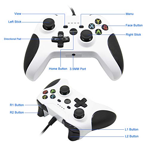 Controller for Xbox One,USB Wired PC Controller Gamepad Joystick for Xbox One S/ Xbox One X, Windows 7/8/10 with 7.2ft Cord, Dual-Vibration Turbo - White