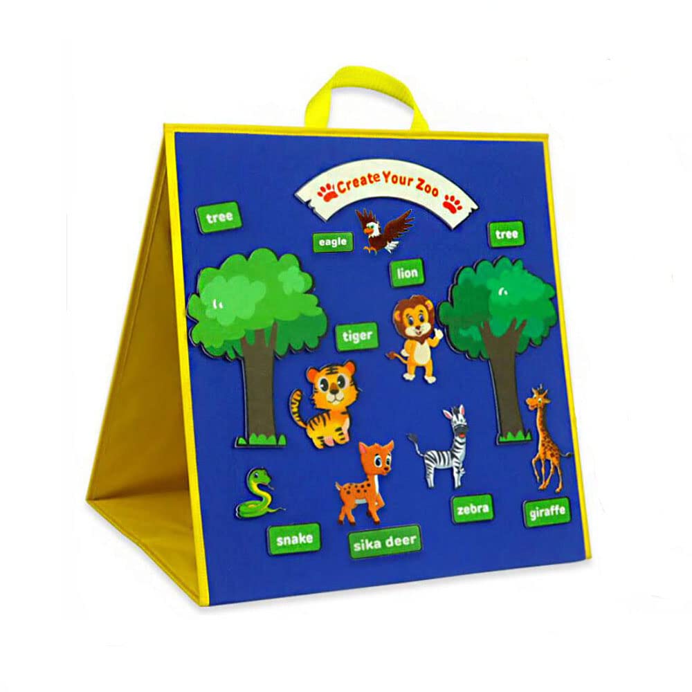 Topwon Felt Board for Kids, Folding Flannel Playboard Preschool Toddler Stories Boards, Animal Story Learning Double-Side Stand Flannel Board (Including Animal Felt)