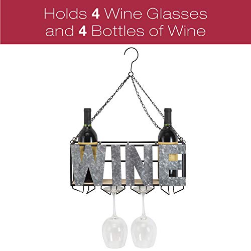 EXCELLO GLOBAL PRODUCTS Hanging or Wall Mounted Wine Rack: Wine Bottle Holder & Wine Glass Holder - EGP-HD-0032