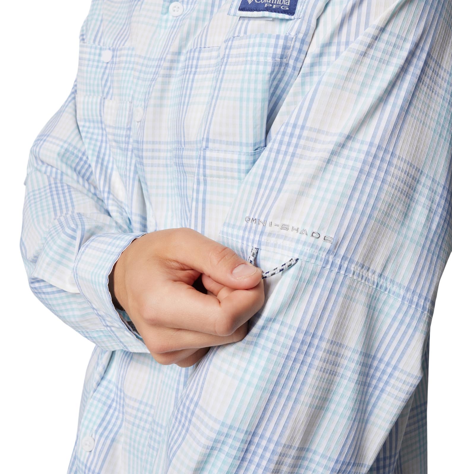 Columbia Men's Super Tamiami Long Sleeve Shirt, Vivid Blue Multi Gingham, Large