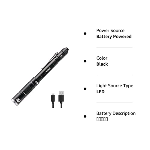 COVMAX Rechargeable Pen Light Flashlight IP67 Waterproof with Pocket Clip 4-Zoomable, Prefect for Inspection,Work,Repair