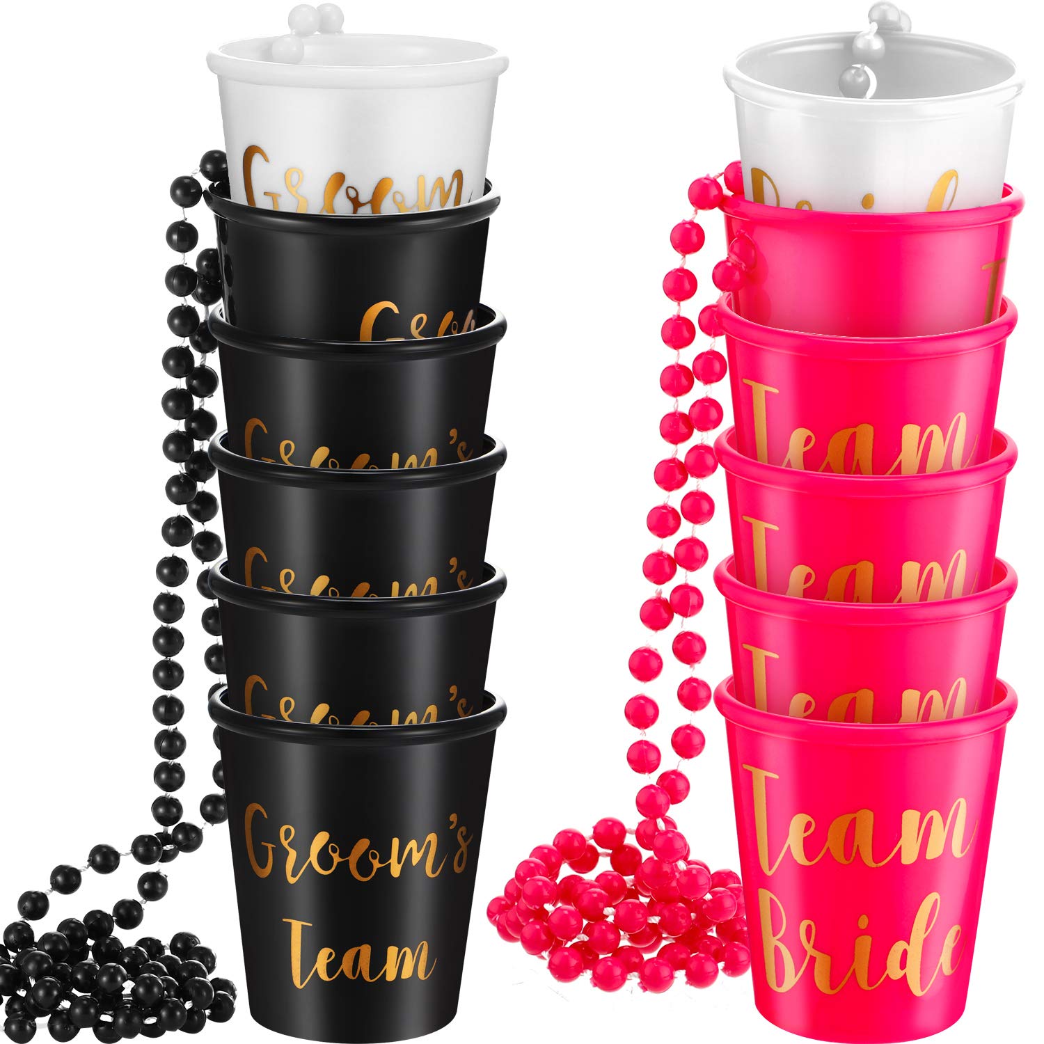 Maitys 12 Pieces Team Plastic Beaded Bridal Shot Glass Necklace with Gold Foil for Bachelor/Bachelorette Party Necklace(Stylish)