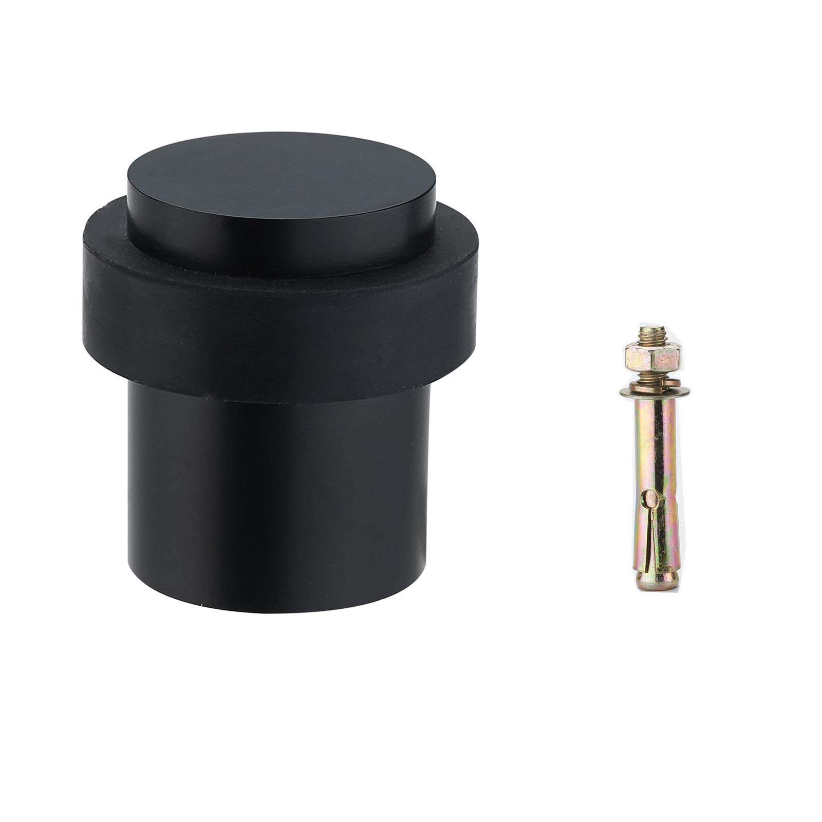 Door Stopper, Safety Cylindrical Floor Decorative doorknobs Stainless Steel with Rubber Contemporary-Black