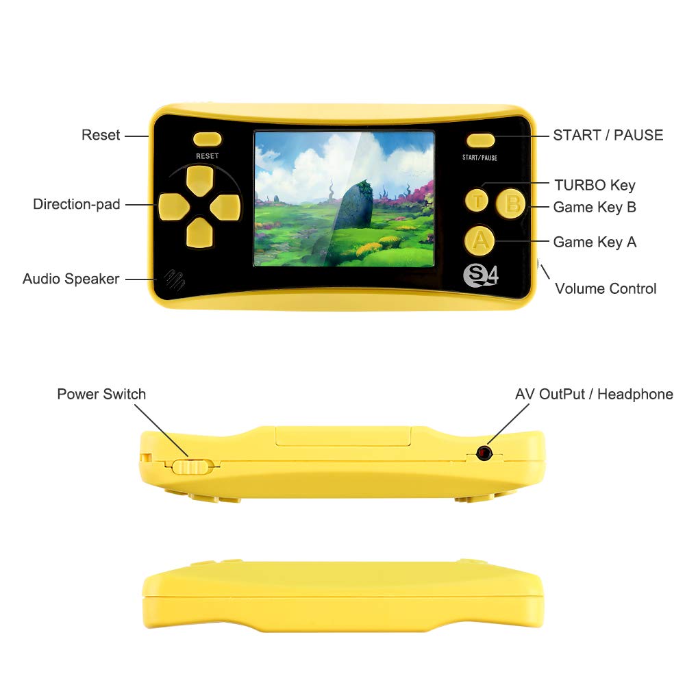 X-JOYKIDS Retro Handheld Games for Kids Built in 182 Classic Old Style Electronic Game 2.5'' Screen AV Output No WiFi Needed Portable Video Player Children Travel Holiday Entertain(Yellow)