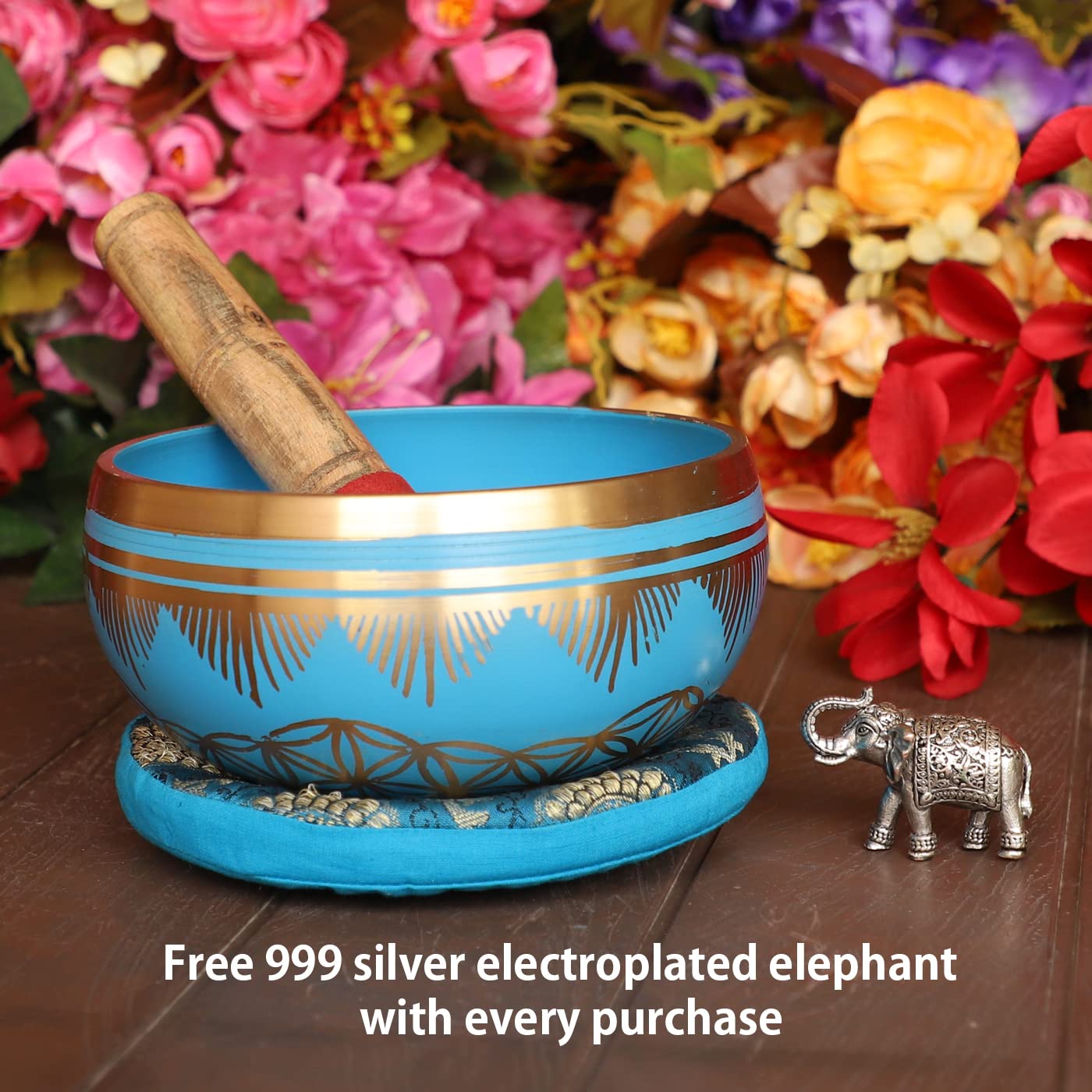 Cottage Handicraft,Throat Chakra - Blue coloured Tibetan Singing Bowl with free Elephant Gift