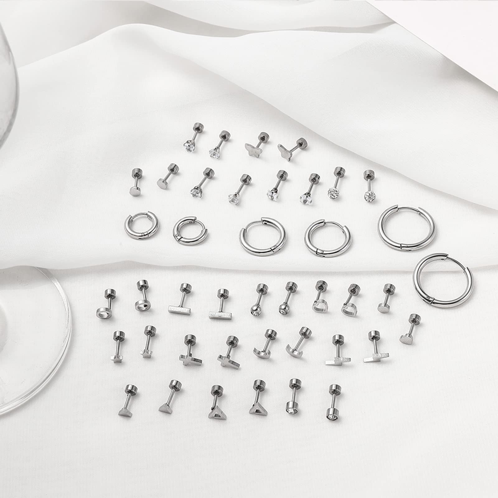 CHARIFIN Women's Earrings Stainless Steel Cartilage Tragus Daith Helix Earrings Ear Piercing 21 Pairs