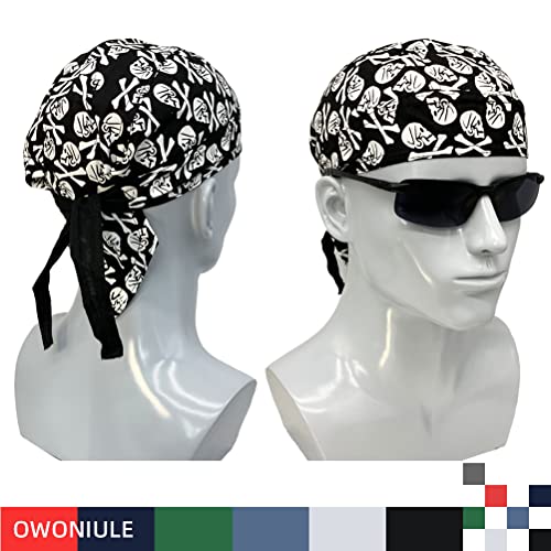 Cotton Doo Rag Skull Cap Sweat Wicking Head Wraps Pirate Hat Breathable Helmet Liner Flame Beanie Dew Rags for Men and Women (Skull and Flame)