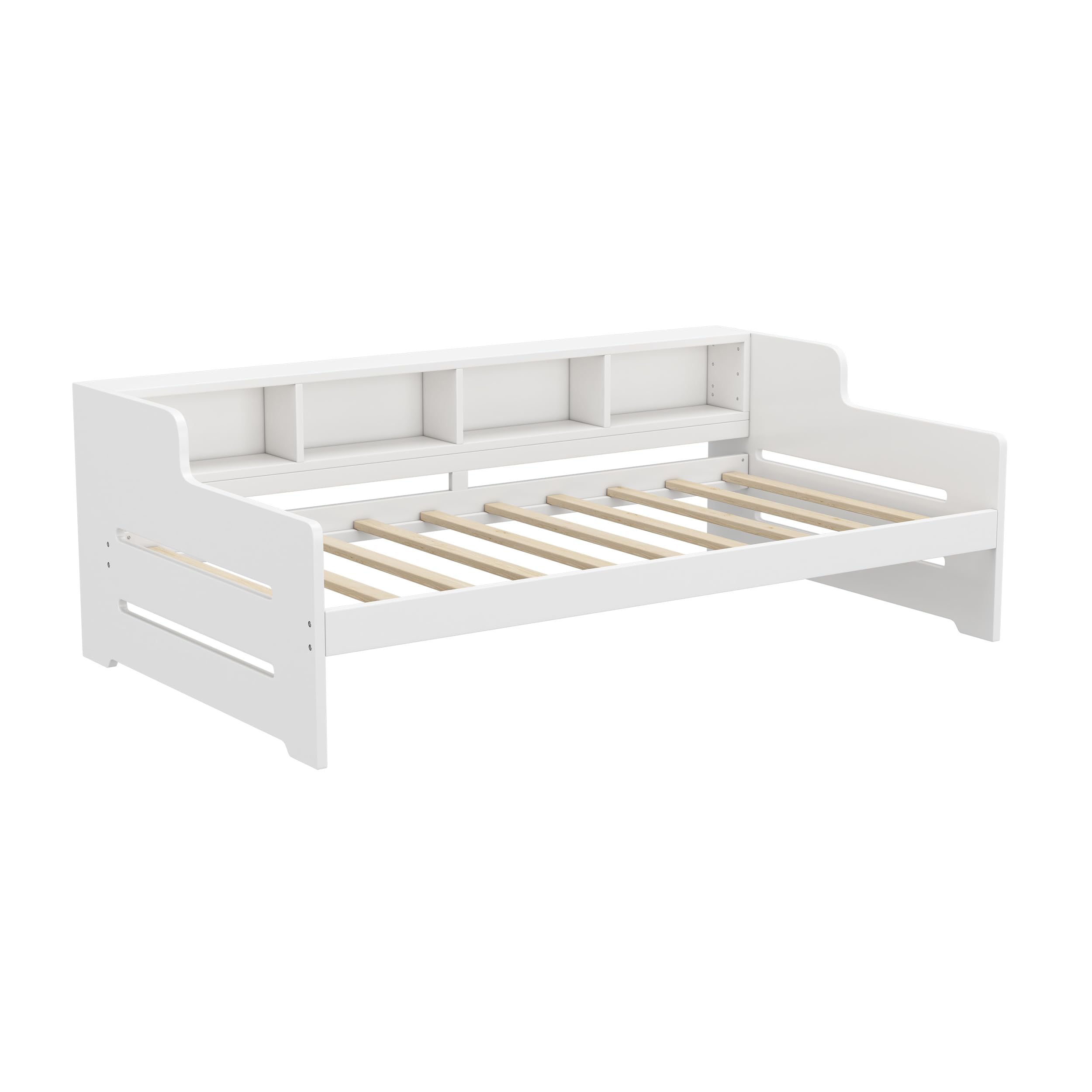 Harper & Bright Designs Twin Daybed Bed with Bookcase and 3 Drawers, Wooden Twin Size Captain Daybed with Storage,Space Saving Twin Bed Frame for Girls Boys,White