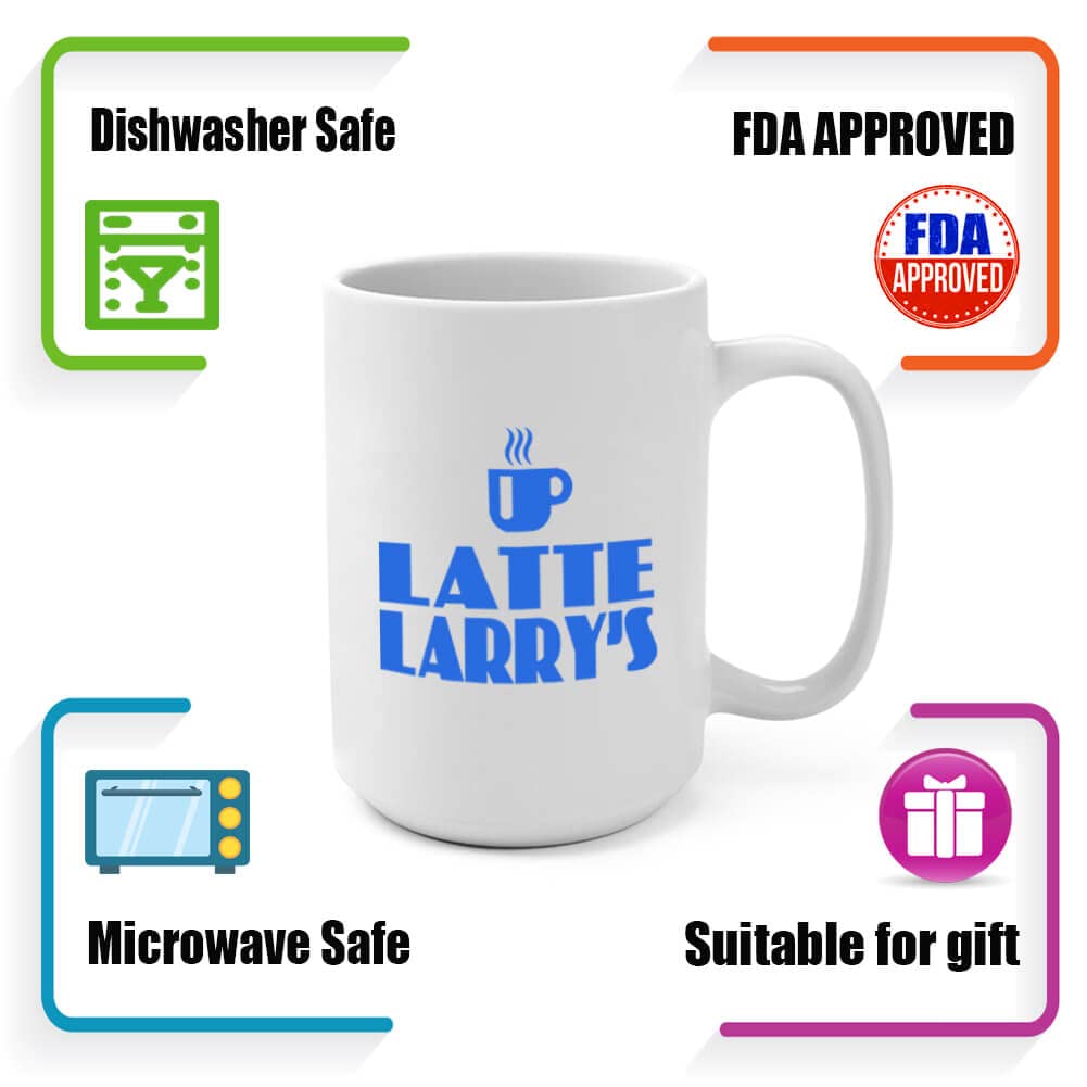 Latte Larry's Coffee Shop Coffee Mug - Funny Cute Graphic Ceramic Coffee Mug Coffee Mugs Tea Cup Fun Novelty Gift 15 oz