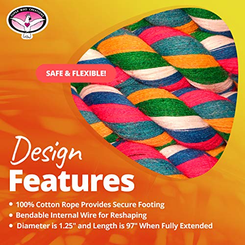 Super Bird Creations SB326 Colorful Cotton Bungee Rope Bird Toy, Large/XL Bird Size, 1.25β Diameter x 97β,Varies