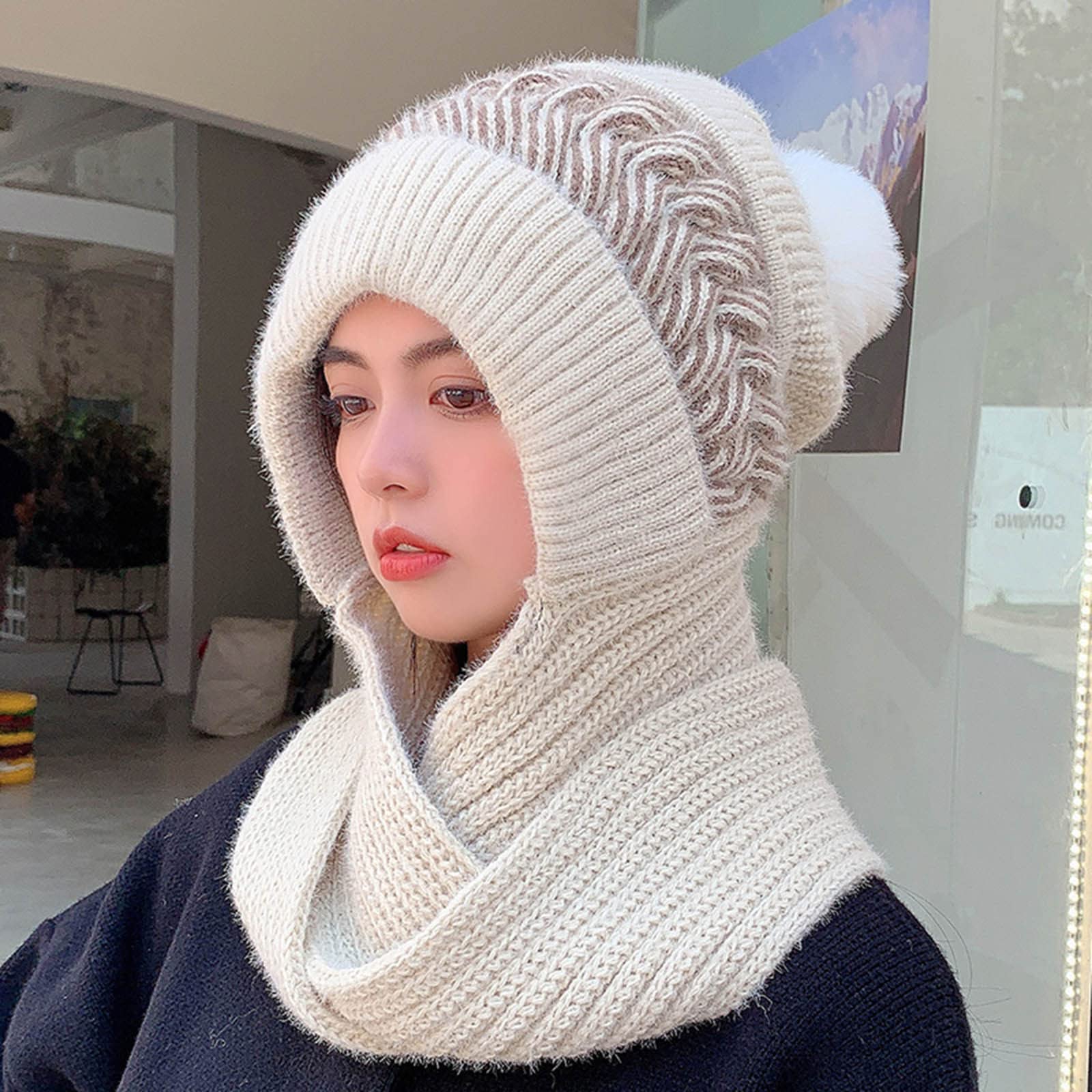 Cotton Ladies Women Winter Slouchy Knit Warm Hats Wool Cap Scarf Integrated Pullover Cap Cute Parent Child Knitted Hat