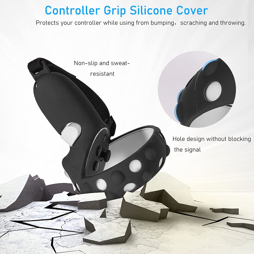 Controller Grip Cover and Face Cover Set for Oculus Quest 2 ,VR Cover Accessories,Anti-Throw Controller Grip Cover,Prevent Light-Leaking Face Cover Pad (Black)