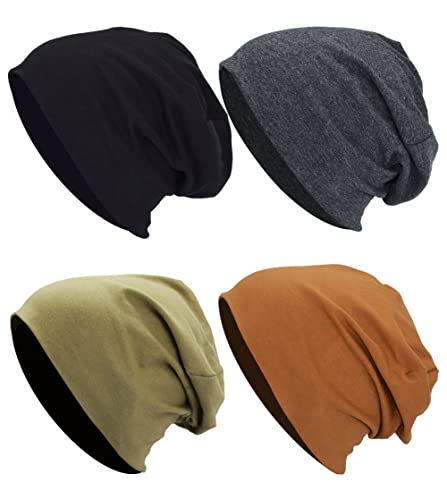 Cotton Beanie Hats Summer Lightweight Skull Caps Soft Slouchy Cap Sleep Sleeping Light Cancer Chemo Cap Helmet Liner (Multicolors-1)