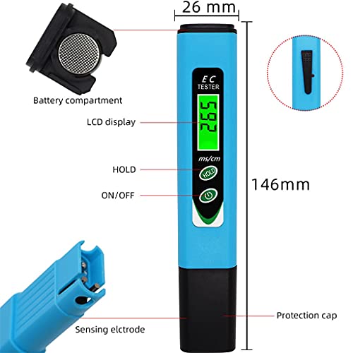 GHGHF Digital EC Meter Tester with Backlight ATC Conductivity Water Quality Measurement Tool for Swimming Pool Aquarium