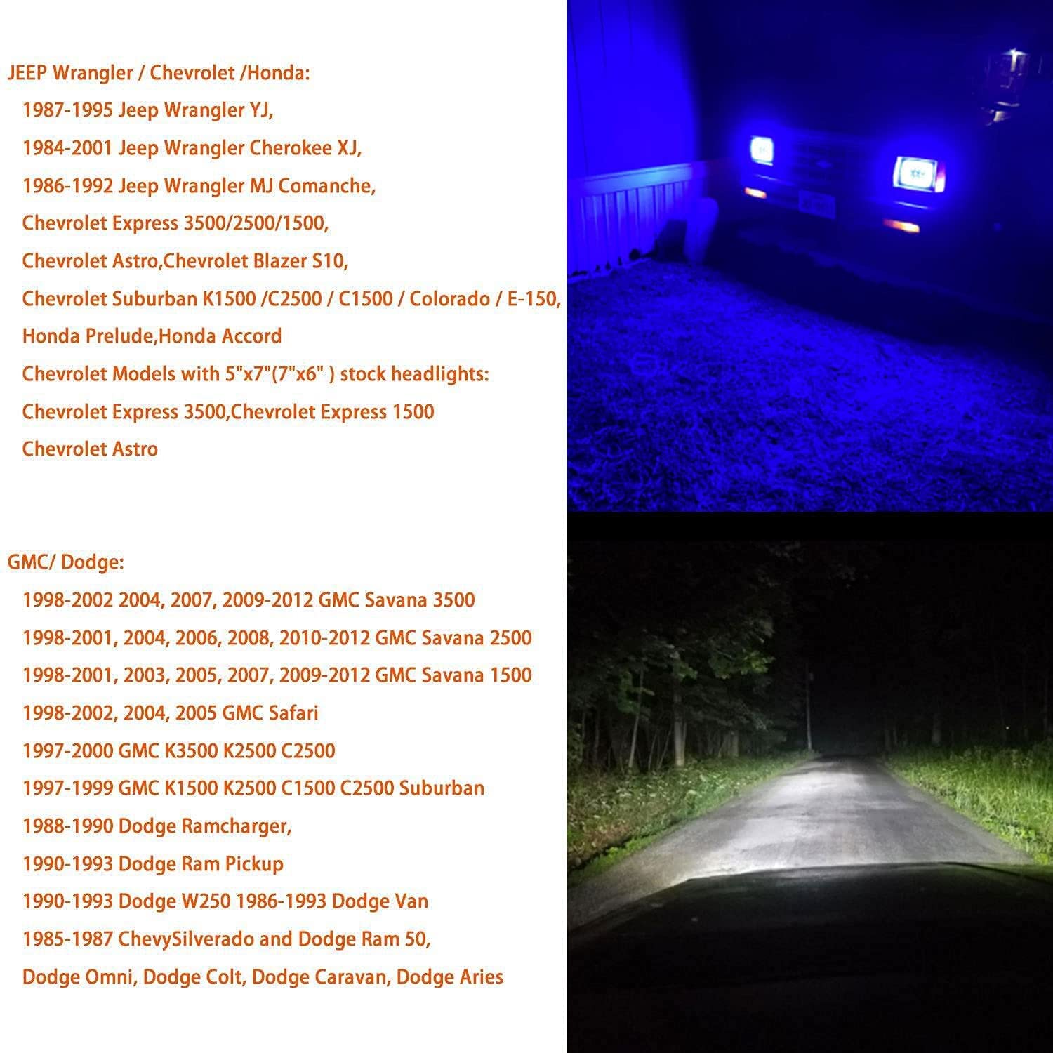 ROLINGER 2PCS H6054 Led Headlights 7x6 5x7 Auto Head Lamp Replacement 2PCS Hi/Low Sealed Beam with Blue DRL Lights Compatible with Jeep Wrangler YJ XJ Cherokee E250 Chevy Van Truck Toyota Mr2
