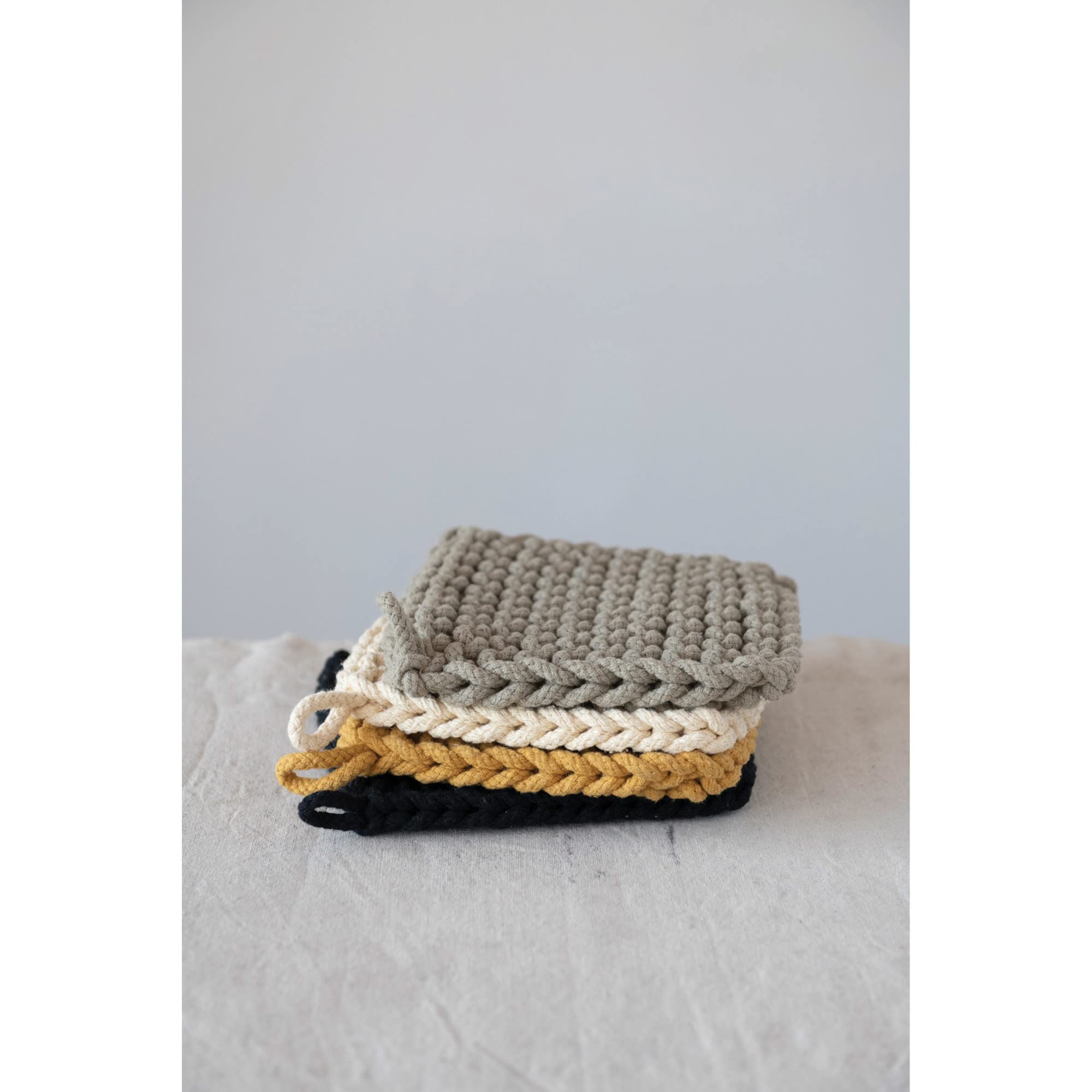 Creative Co-Op Cotton Crocheted, 4 Colors Pot Holders, 8" L x 8" W x 0" H, Multicolor