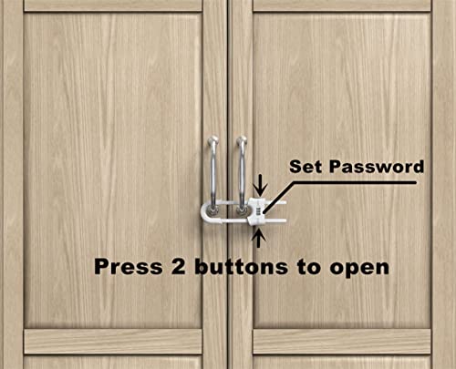Child Proof Sliding Cabinet Door Code Locks Baby Safety Cupboard Locks Adjustable U Shaped Cabinet Latches for Knob Handle Drawers Closet (4 PCS, White)