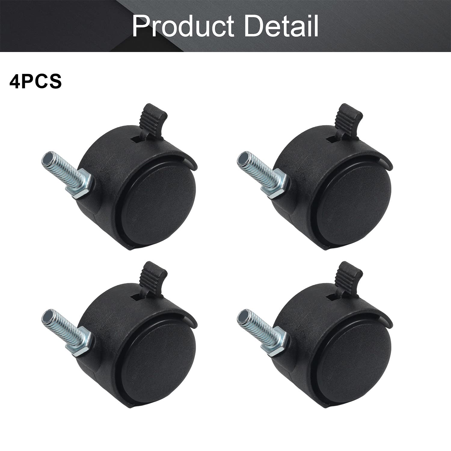 Caster Furniture,Rubbered Trolley Wheels , Castor Wheels,Furniture Casters,M8 Threaded Stem 40mm Dual Wheel Rotatable Caster Black