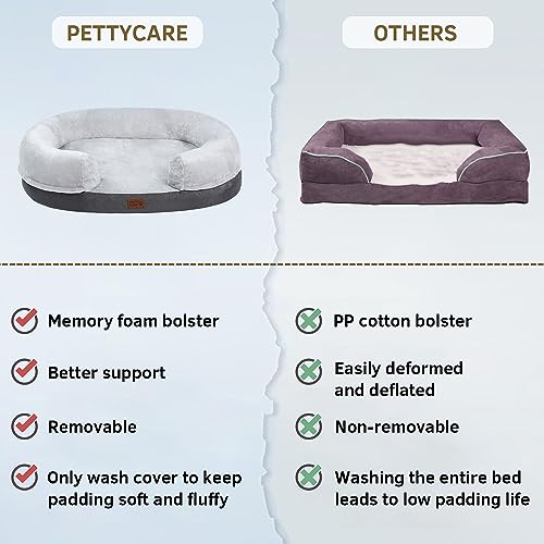 pettycare Orthopedic Dog Bed for Large Dogs with Memory Foam, Waterproof Pet Bed Soft Sofa with Washable Removable Cover Anti-Slip Bottom, Extra Head and Neck Support Sleeper, 38β Grey