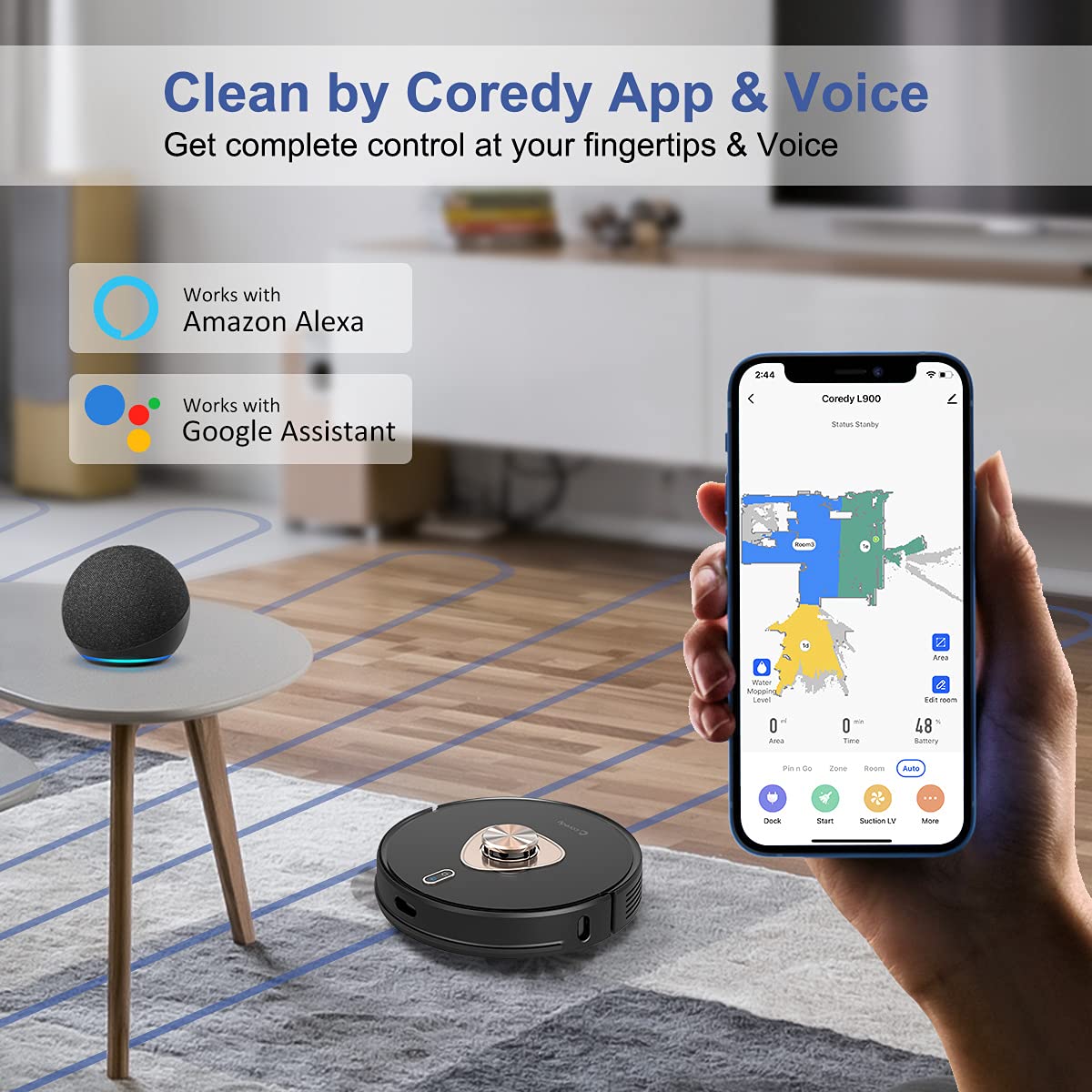 Coredy L900 Robot Vacuum Cleaner, Smart Laser Navigation, Precision AI Mapping Technology, Compatible with Alexa, 2-in-1 Vacuum & Mop Robotic Vacuum, 2700pa Power Suction Ideal for Pet Hair