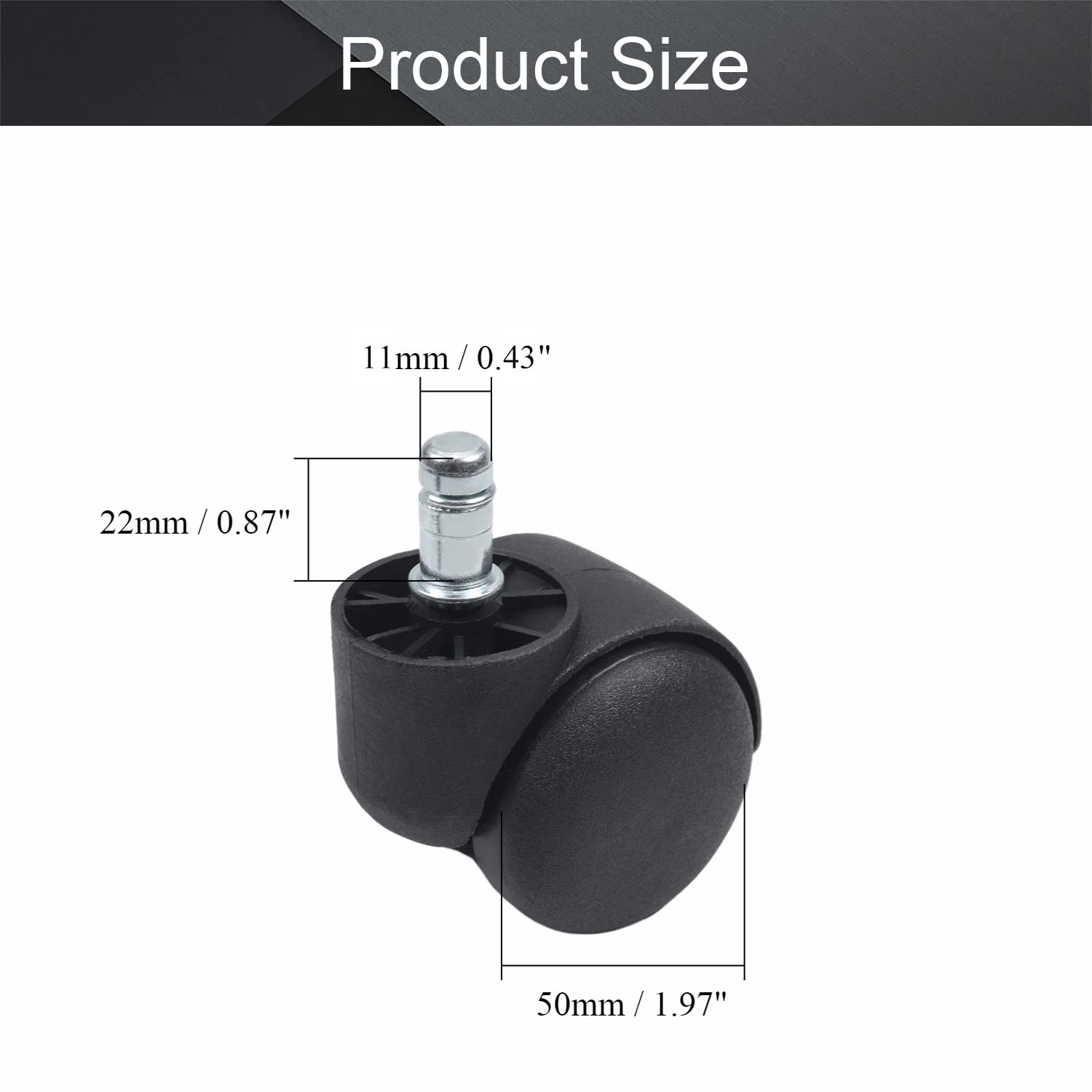 Caster Furniture,Rubbered Trolley Wheels , Castor Wheels,Furniture Casters,Office Chair 2-inch Dia Twin Wheel Nylon 360 Degree Rotatable Swivel Stem Caster 1pcs/2pcs/4pcs