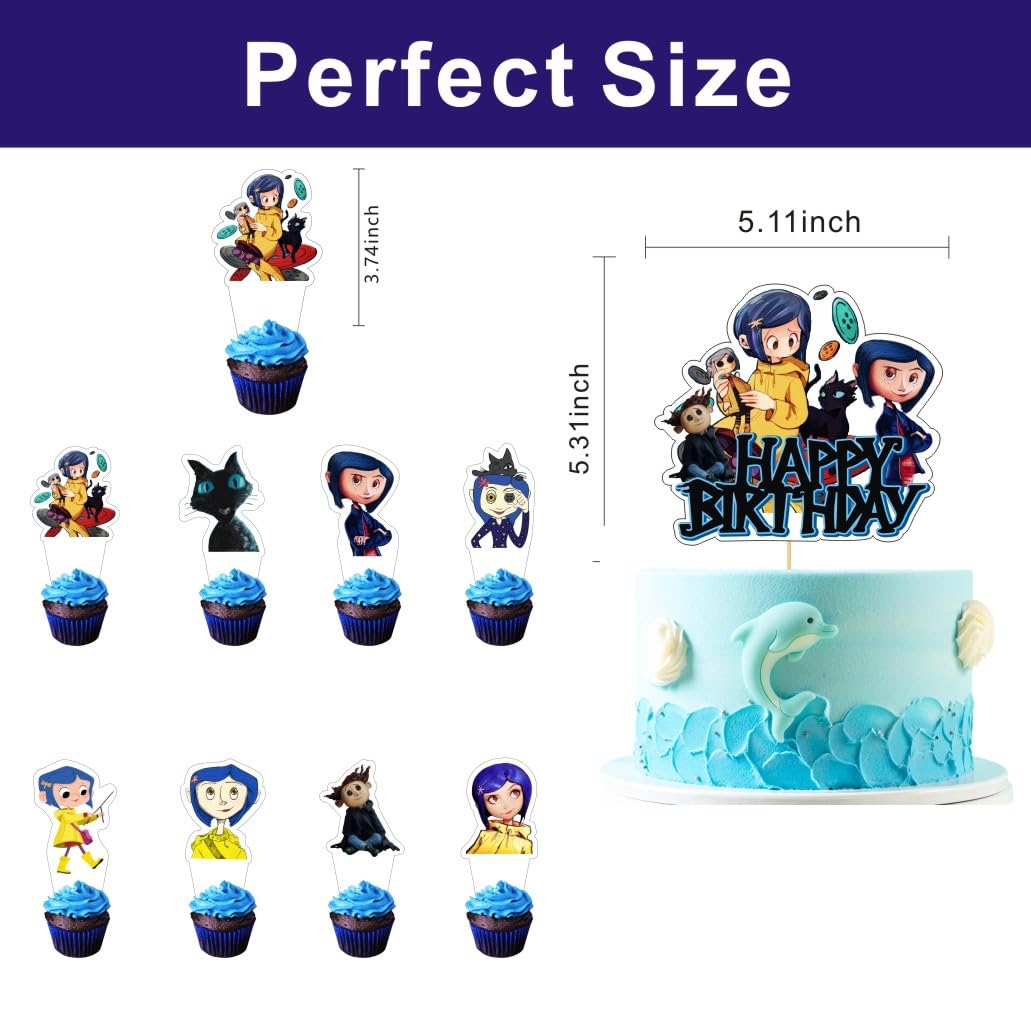 Coraline Birthday Party Decorations include 25pcs Cake Topper and Cupcake Toppers Sets for Coraline Birthday Party Supplies