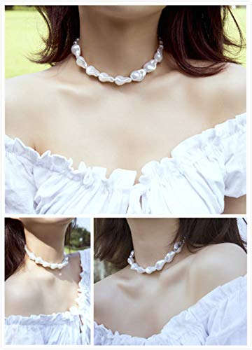 Cathercing Boho Baroque Irregular Pearl Pendant Choker Necklace for Women Vintage Charm Adjustable Chain Jewelry Simple Chic Cute Accessories Collocation on Beach