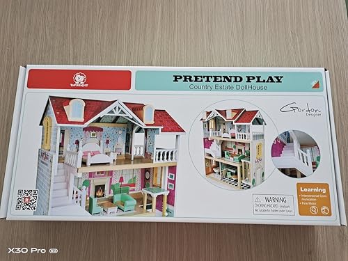 TOP BRIGHT Wooden Dollhouse for Toddlers Dream Doll House for 3+ Year Old