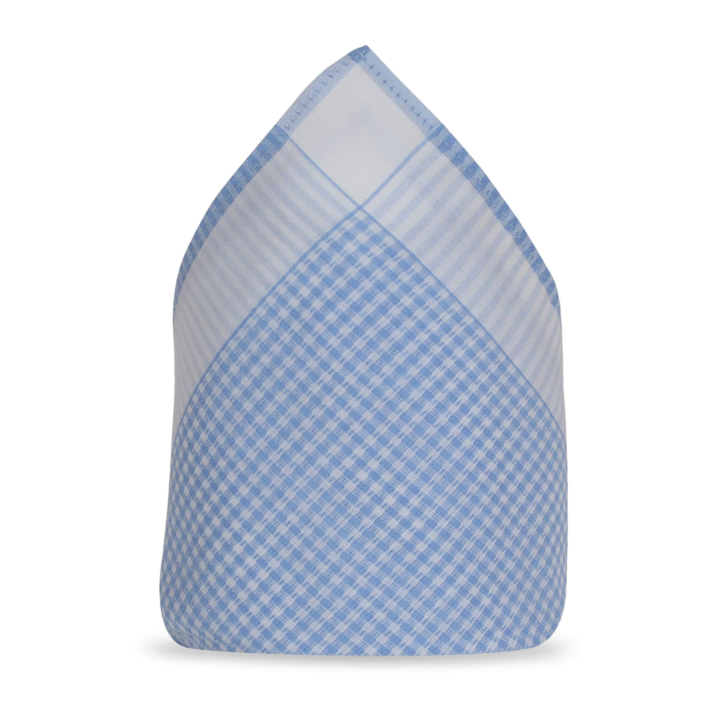 Caruso Italy Men's Italia 100% Pure Cotton Handkerchief White Blue Checks - Pack of 12