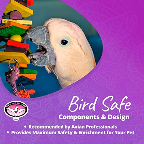 Super Bird Creations SB440 4 Way Play Bird Toy with Colorful Wooden Blocks & Ringing Bell, Large Bird Size, 15β x 7β x 7β