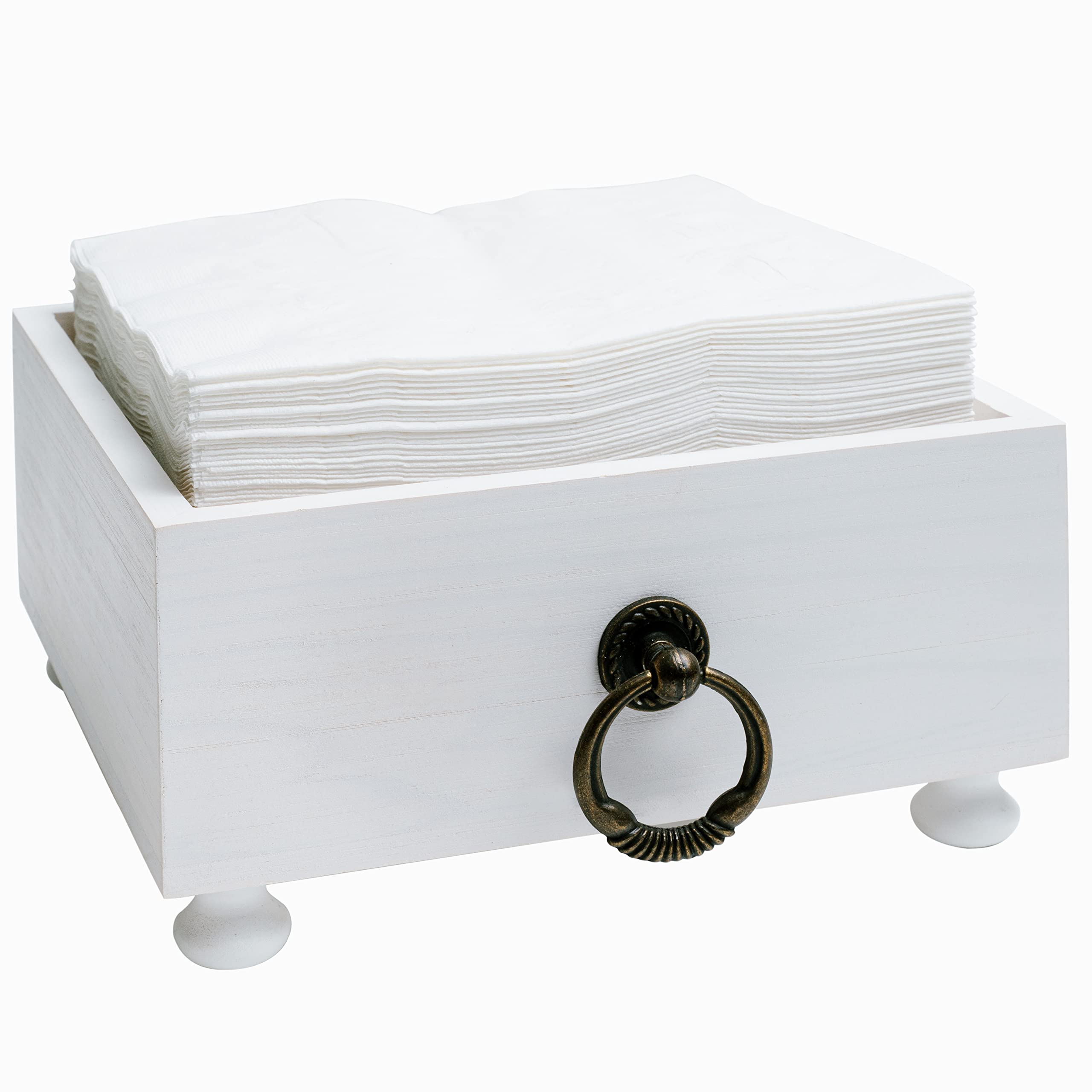 Farmhouse Napkin Holder White - Wooden Napkin Holder With 4 Feet, Rustic Napkin Holder Wood, White Napkin Holder With Handle, Flat Napkin Holder for Table, Table Napkin Holder, Paper Napkin Holder