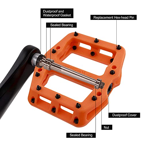 MZYRH Mountain Bike Pedal 9/16" 3 Sealed Bearings Lightweight Non-Slip Nylon Fiber Bicycle Platform Pedals for Road BMX MTB