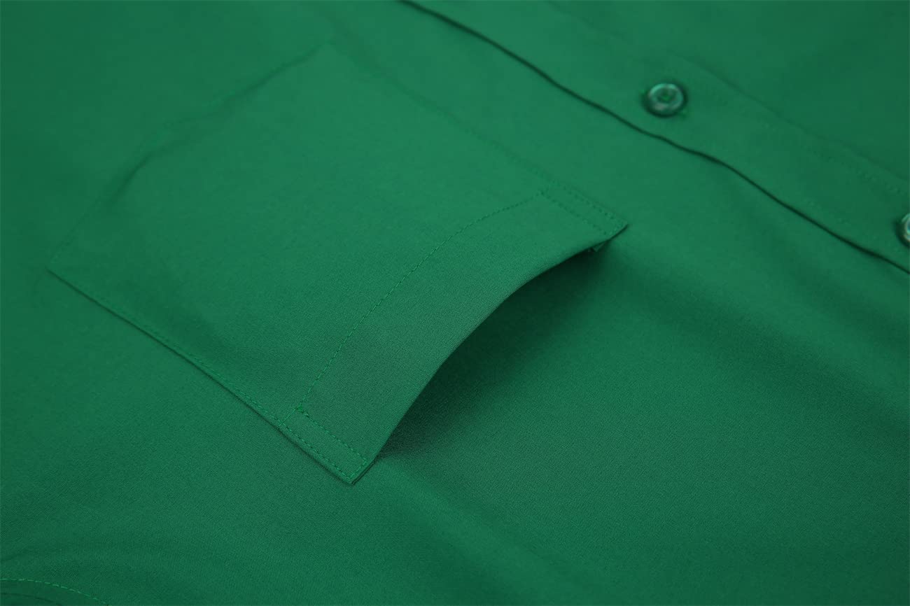 corfty Men Long Sleeve Dress Shirt - Regular Fit Stretch Free-Wrinkle Casual Button Down Shirt (Grass Green, XX-Large)