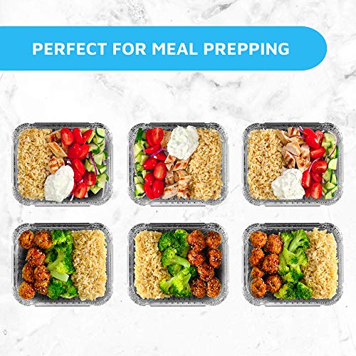 MontoPack Disposable Takeout Pans with Clear Lids | 1lb Capacity Aluminum Foil Food Containers with Strong Seal for Freshness & Spill Resistance | Eco-Friendly & Recyclable | 50-Pack of 5x4β Drip Pans