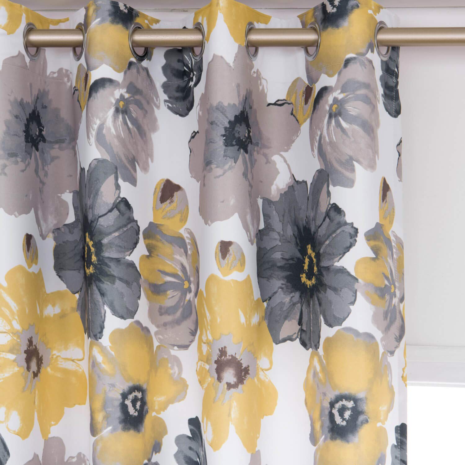 Clacoco Gray Yellow Flower Curtains and Drapes for Living Room Grommet Top 1Panel 42" W 84" L
