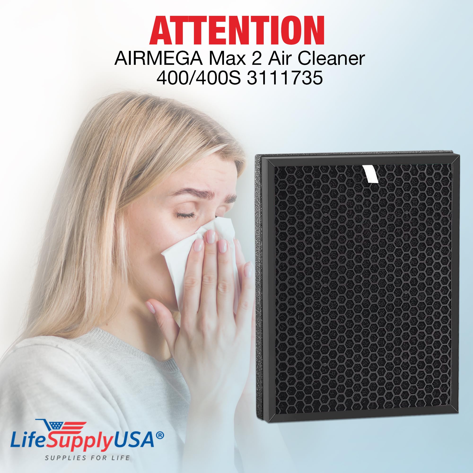 True HEPA Air Cleaner Filter Replacement Compatible with AIRMEGA Max 2 Air Cleaner 400/400S 3111735 by LifeSupplyUSA