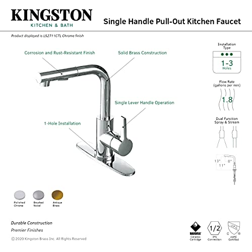 Kingston Brass LS2711CTL Continental Pull-Out Sprayer Kitchen Faucet, Polished Chrome