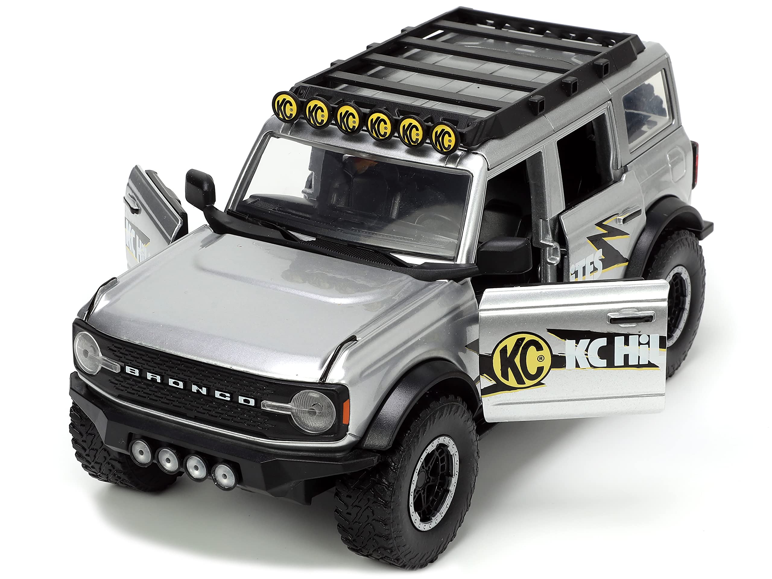 Jada Toys Just Trucks 1:24 2021 Ford Bronco Die-cast Car Gray with Tire Rack, Toys for Kids and Adults