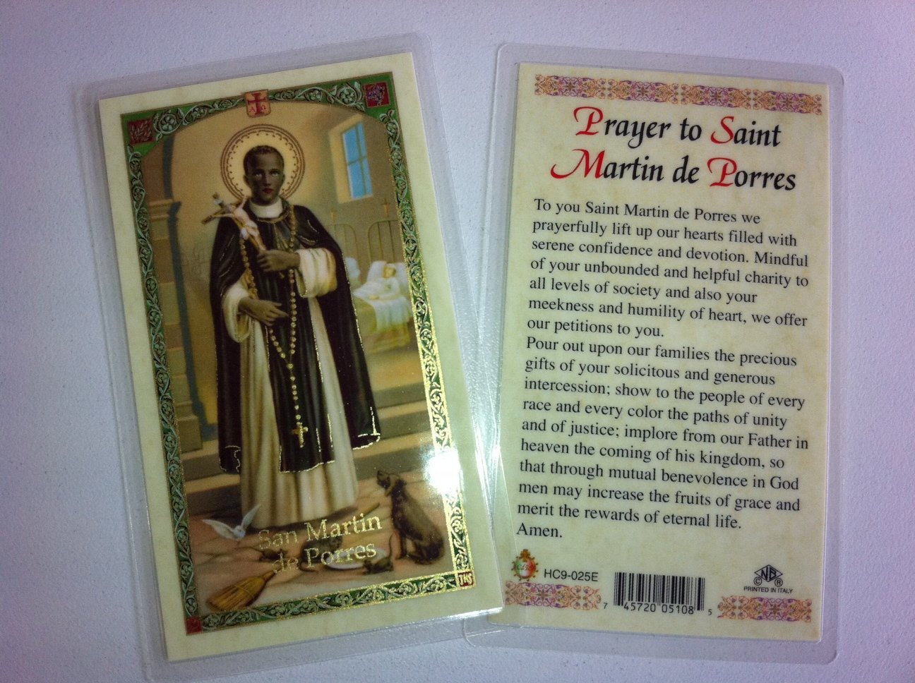 Holy Prayer Cards for Saint Martin de Porres Set of 2 in English Y