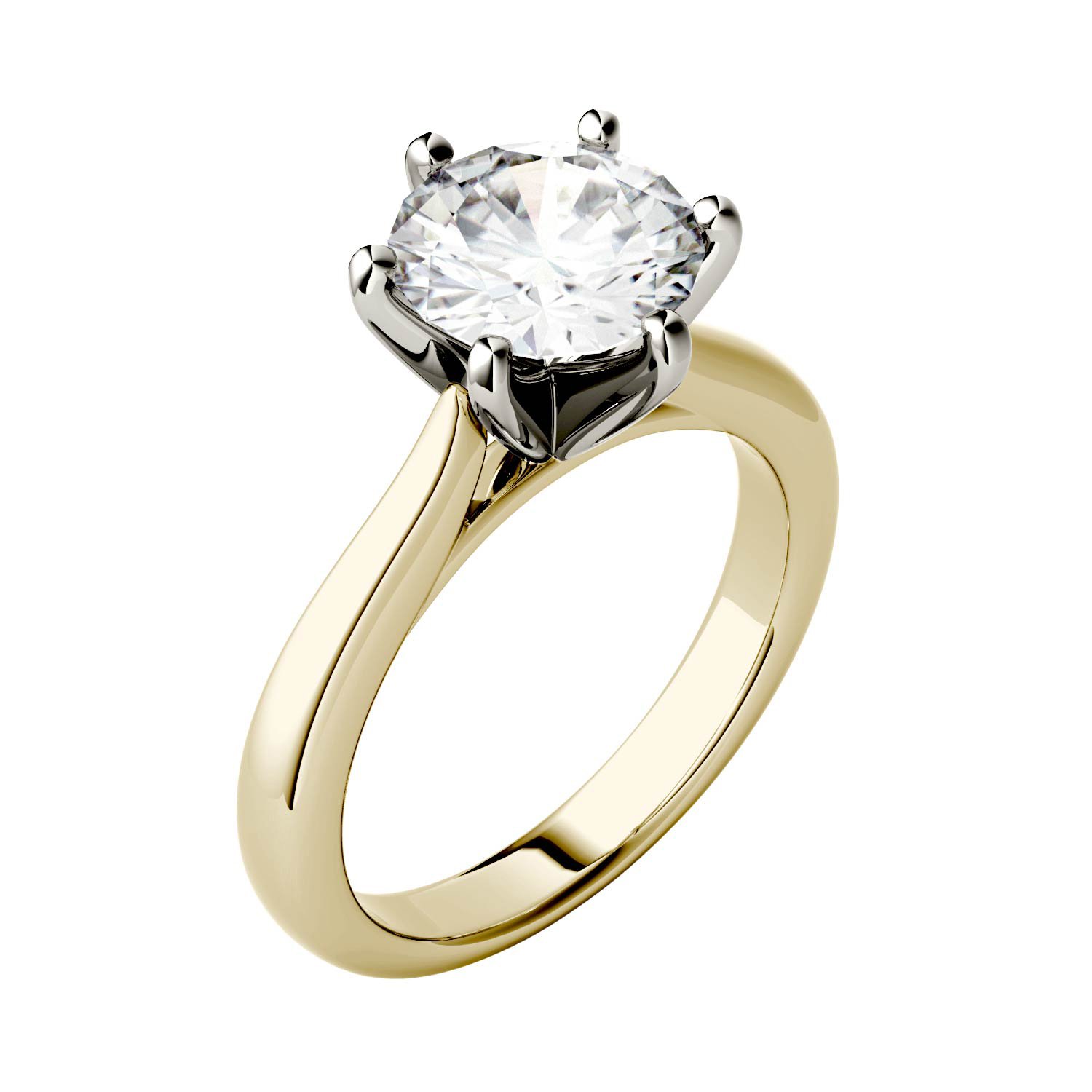 Charles & Colvard Forever One 8mm Round Cut Moissanite Engagement Ring for Women | 1.9 cttw DEW | Lab Grown | Solid 14K Yellow Gold | Size 7.5