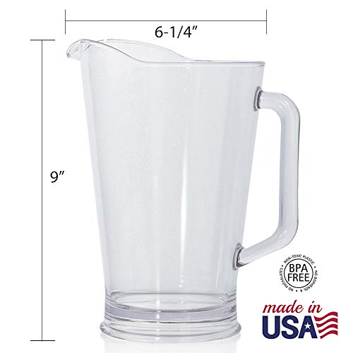 US Acrylic Bistro Clear Pitcher 64 oz Unbreakable Tritan | Set of 2 Beer Pitchers | Reusable, BPA-free, Made in the USA