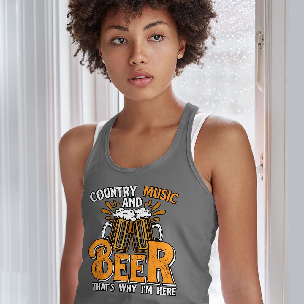 Country Music and Beer Racerback Tank - Quotes Tank - Funny Workout Tank - Black, M