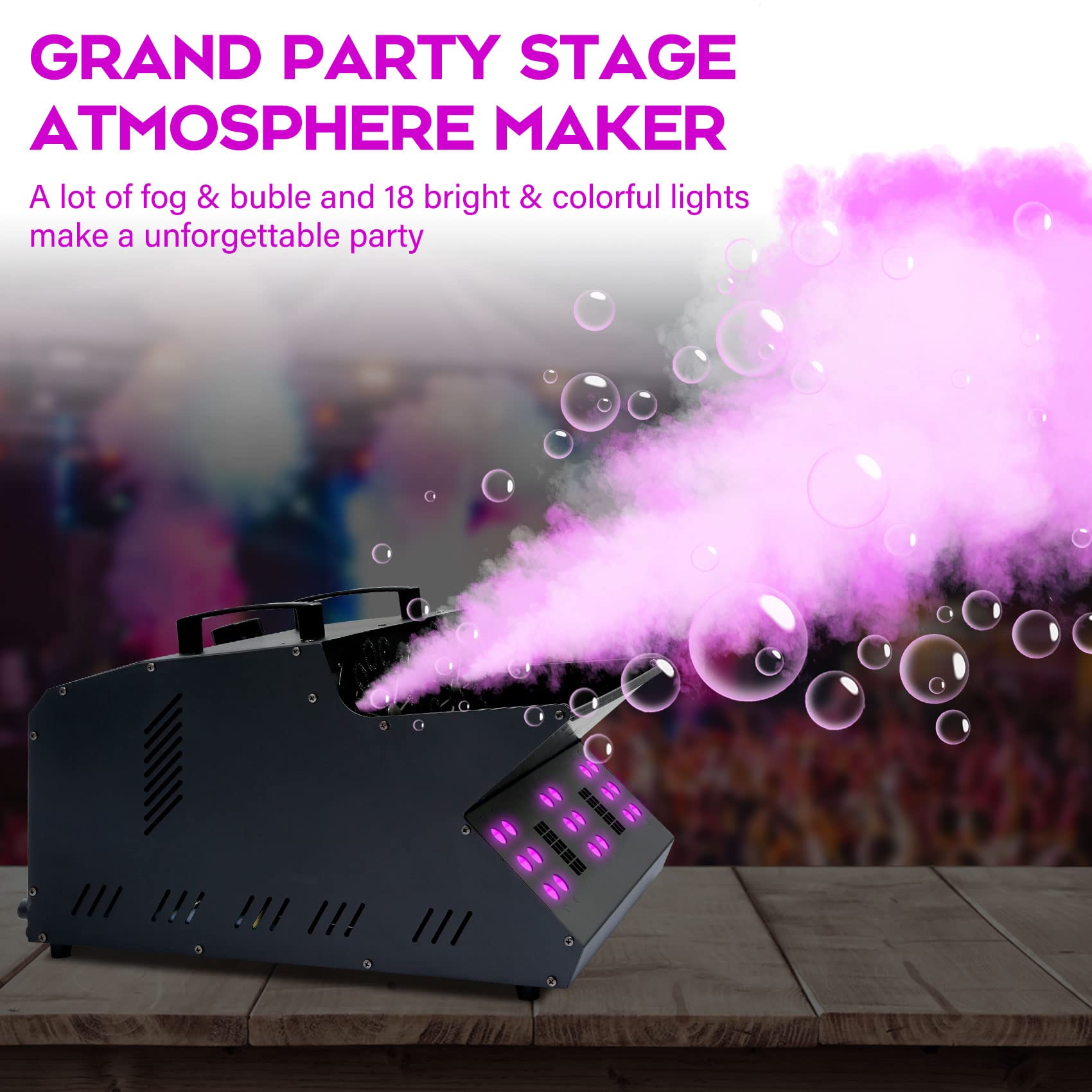 TC-Home 3000W Stage Bubble Fog Machine with LED Lights 3 In 1 Double Bubble Fans DMX Stage Machine Stage Effect for Party Wedding w/Remote control