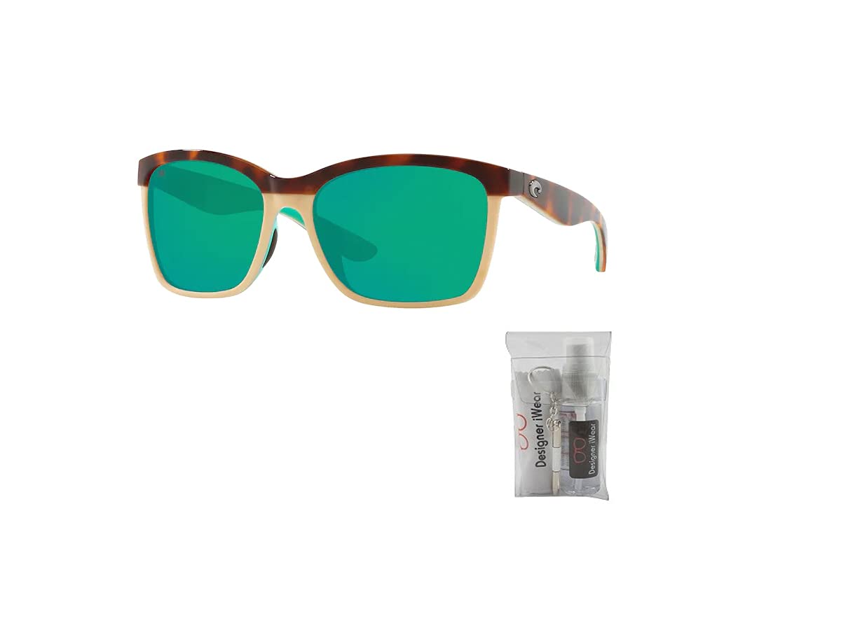 Costa Del Mar Anaa 6S9053 905304 55MM Shiny Olive On Black/Grey 580P Plastic Polarized Square Sunglasses for Women + BUNDLE with Designer iWear Eyewear Kit
