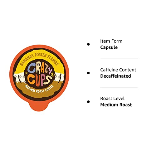 Crazy Cups Flavored Coffee for Keurig K-Cup Machines, Bananas Foster Flambe', Hot or Iced Drinks, 22 Single Serve, Recyclable Pods